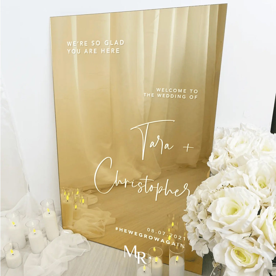 Wedding Mirror Sign, Gold Mirror Wedding Sign, Wedding Welcome Sign ...