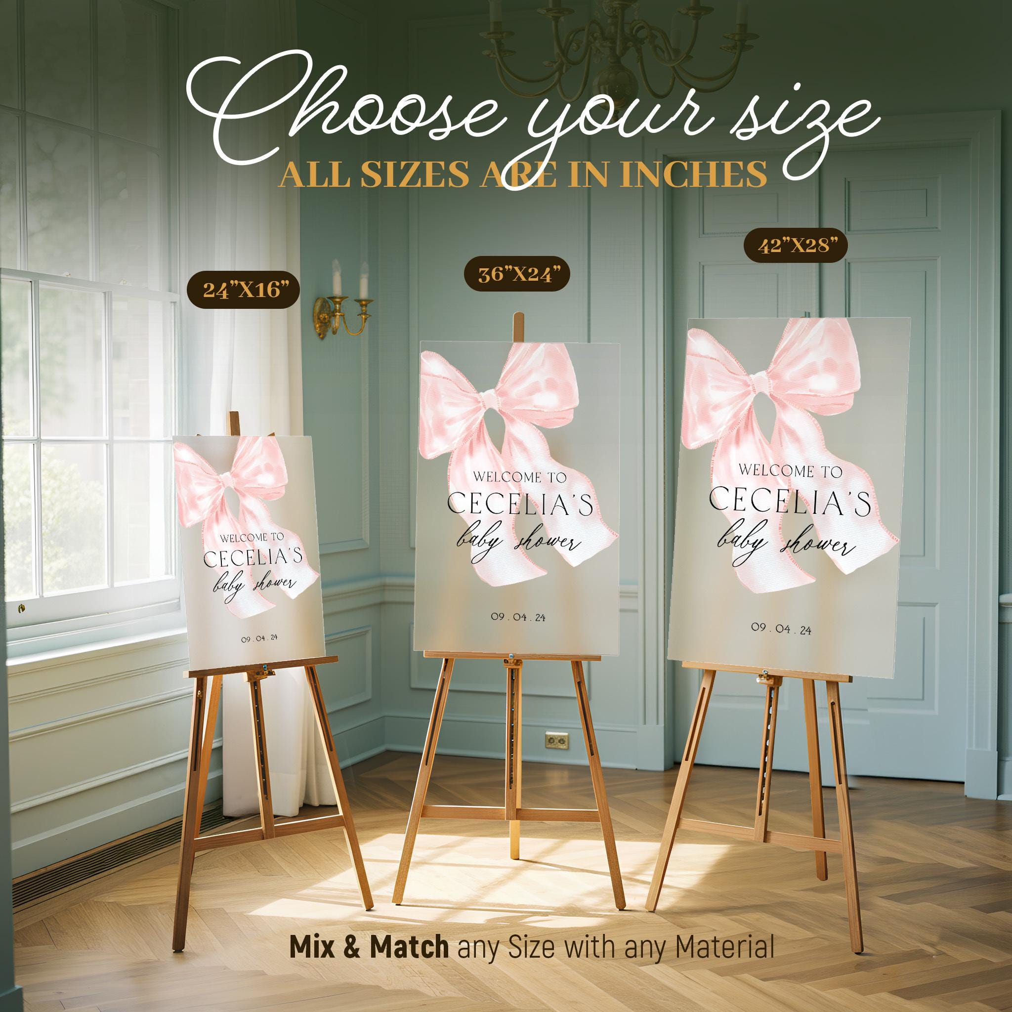 Custom Pink Bow Baby Shower Sign, Blush Pink Girls Baby Shower Sign ...
