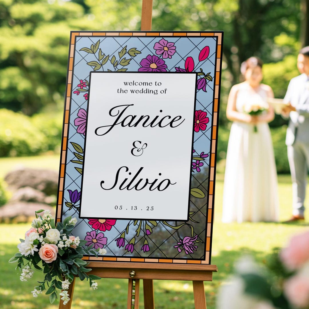 Stained Glass Wedding Welcome Sign, Stain Glass Floral Wedding Sign ...