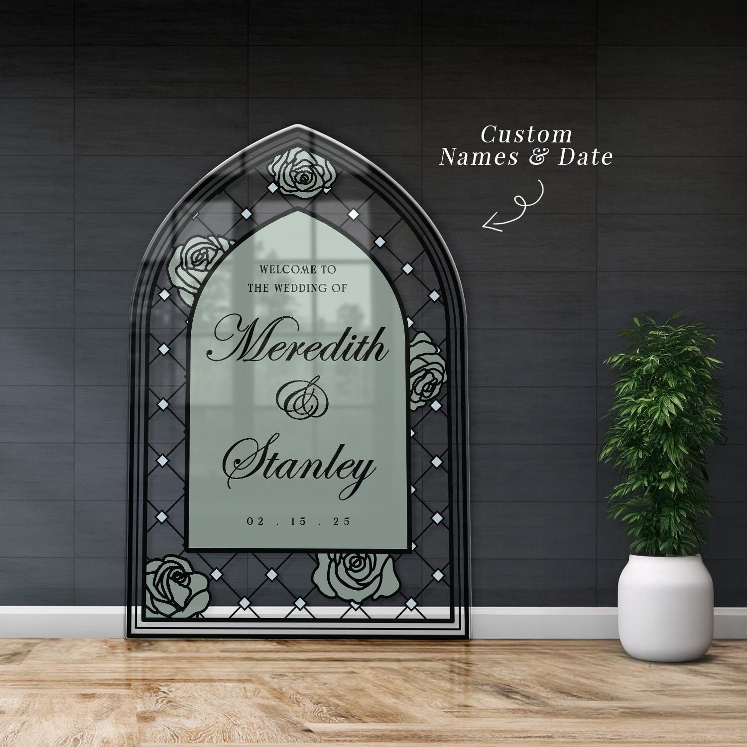 Custom Stained Glass Wedding Sign, Sage Floral Wedding Welcome Sign ...