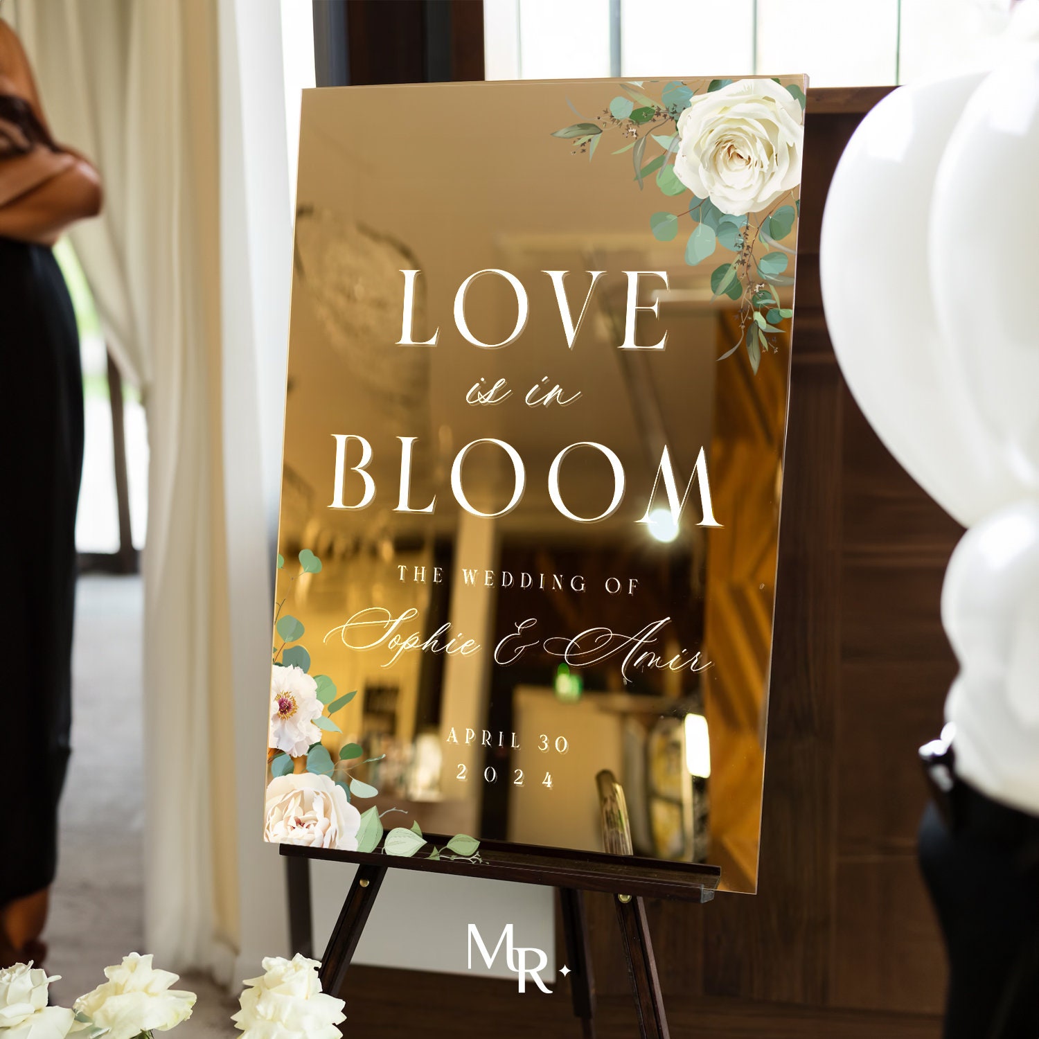 Mirror Wedding Sign, Floral Wedding Sign, Wedding Entrance Sign, Love ...