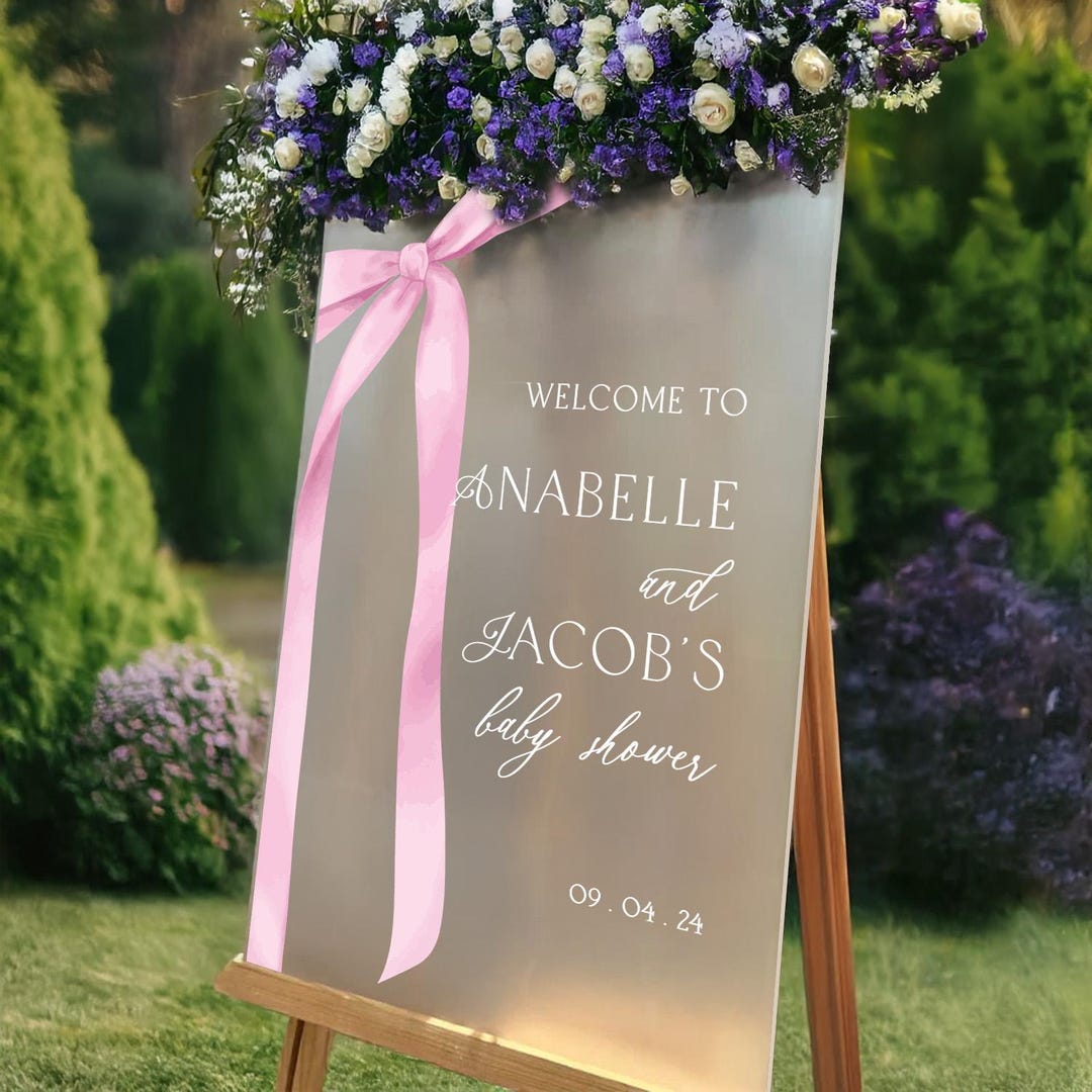Custom Blush Pink Girls Baby Shower Sign, Pink Bow Baby Shower Sign ...