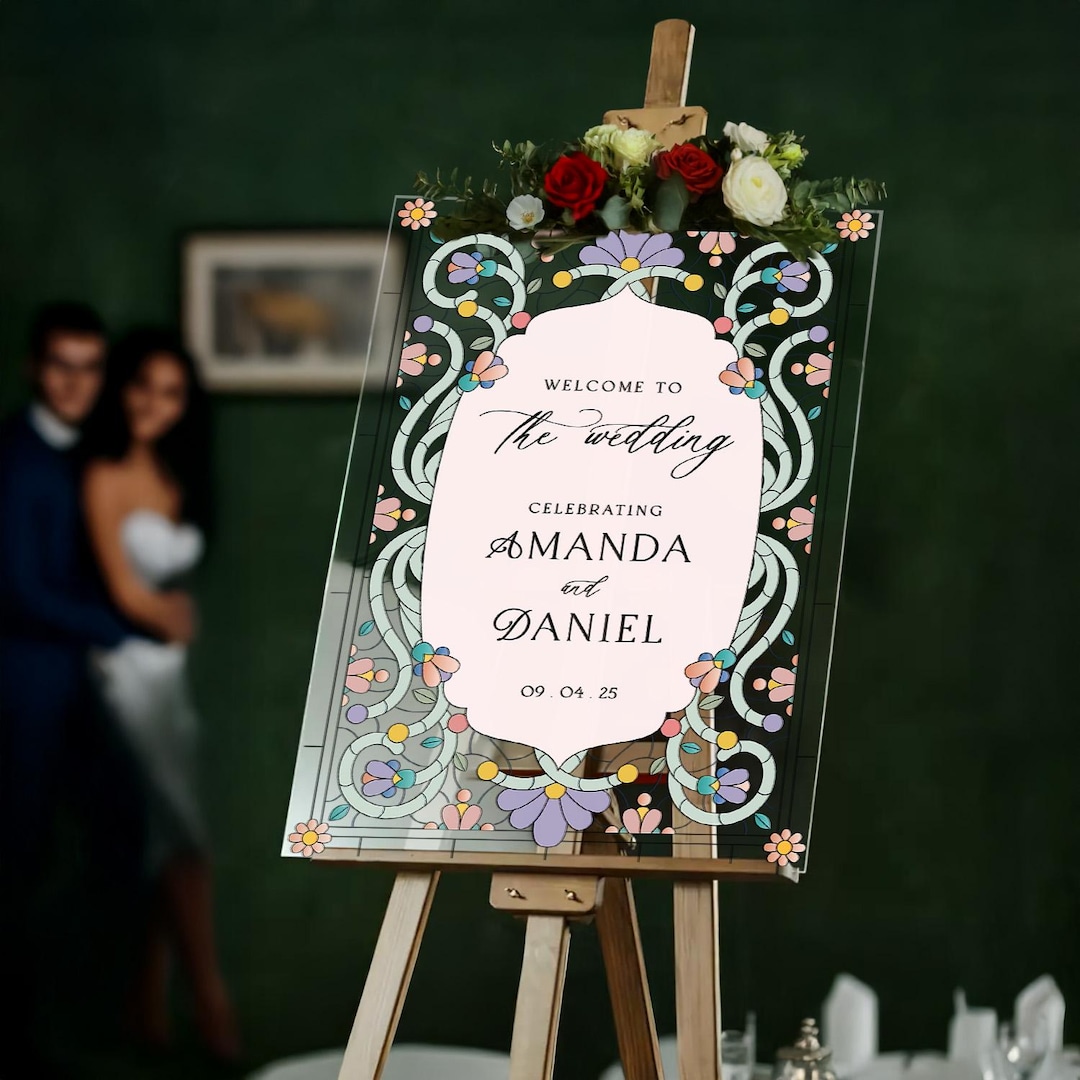 Stained Glass Wedding Sign, Pastel Wedding Welcome Sign, Frosted ...