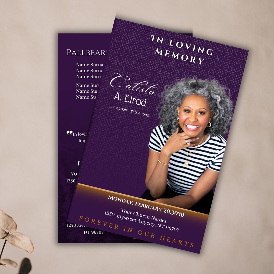 5.5" X 8.5 PURPLE Funeral Program | Obituary Template | Celebration of ...