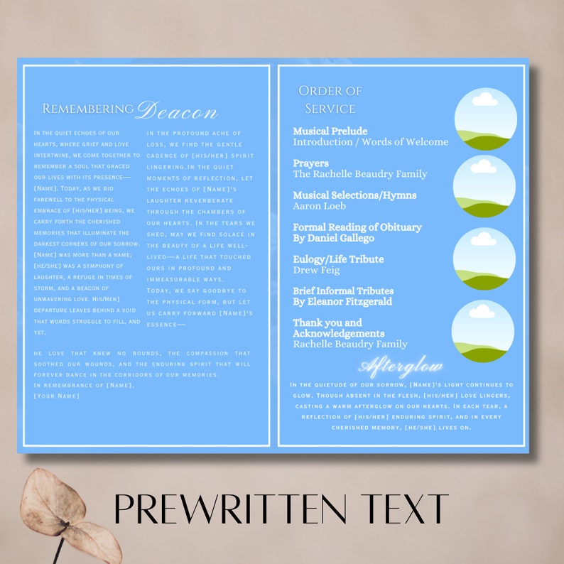 Blue Funeral Program Template for Man | Celebration of Life (canva ...