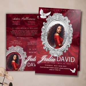 Red Rose Memorial Program Template – Elegant Celebration of Life (canva ...