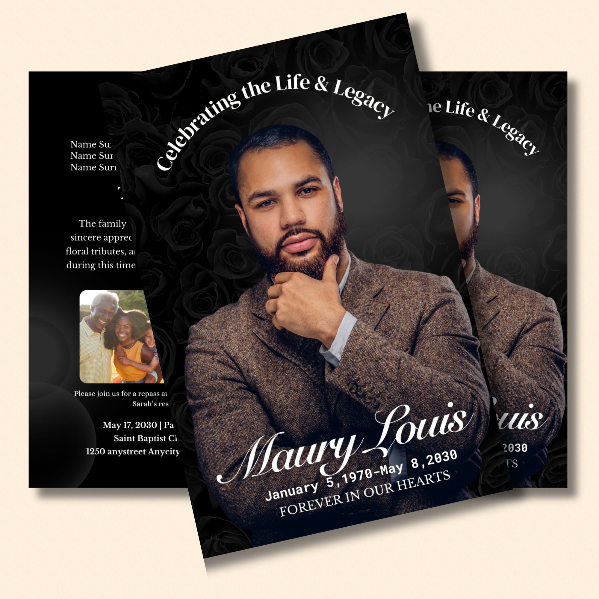 Funeral Program Template for Man Masculine Funeral Program Celebration ...