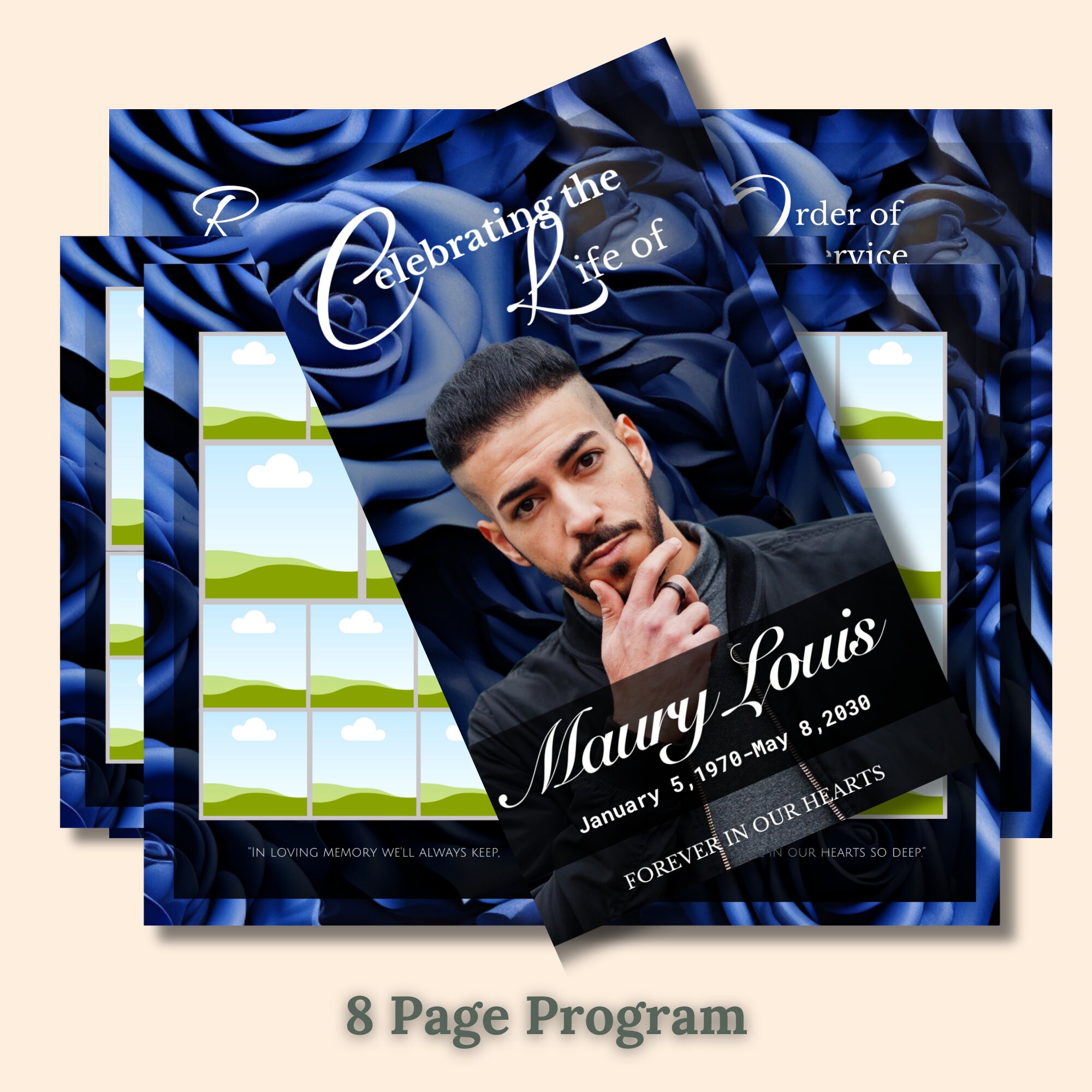 Funeral Program Template for Man Masculine Funeral Program Celebration ...