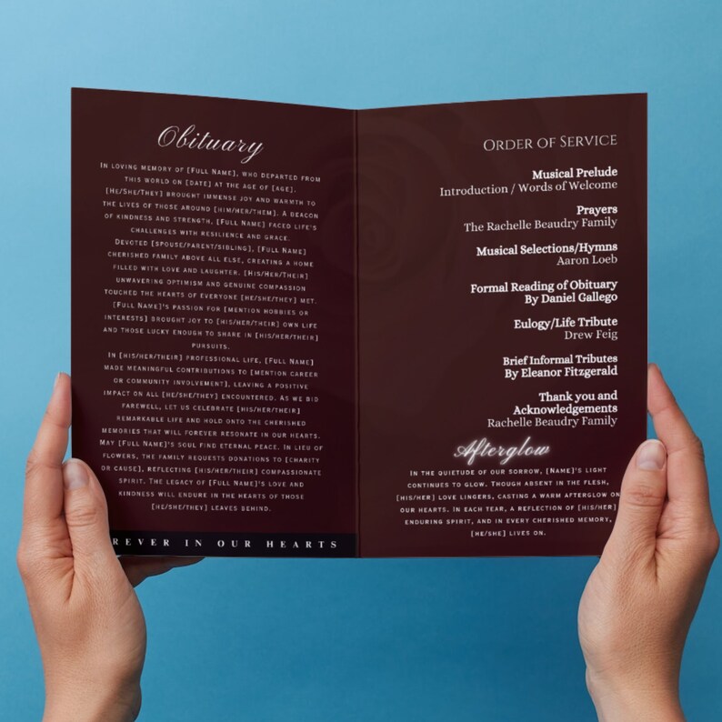 Masculine Funeral Program Template | Red Rose, Celebration of Life ...