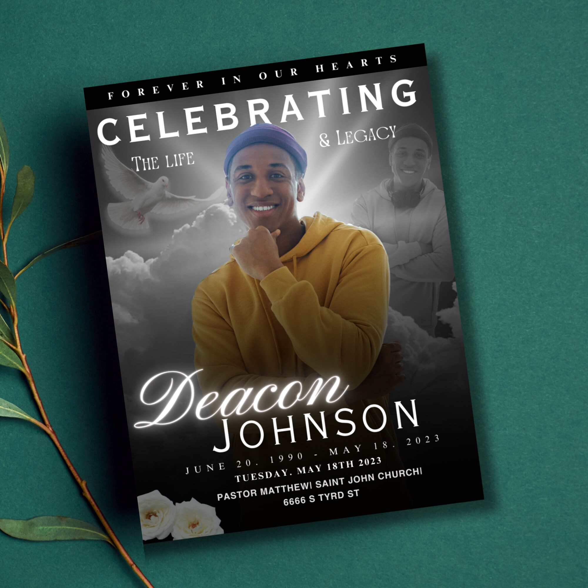 17x11 Magazine Style Funeral Program 8 Pages Elegant Obituary Template ...