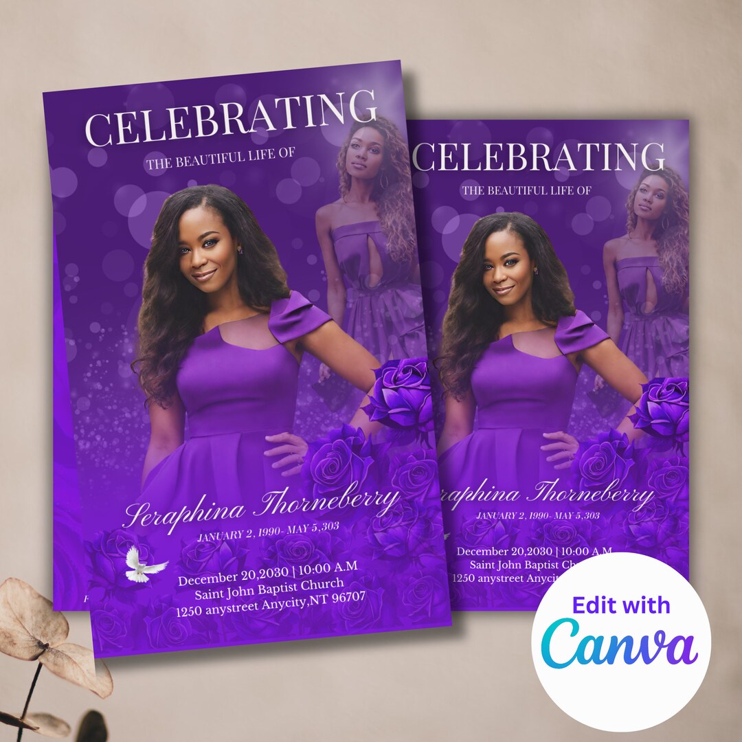 Enchanting Memories | PURPLE Funeral Program | Celebration of Life ...