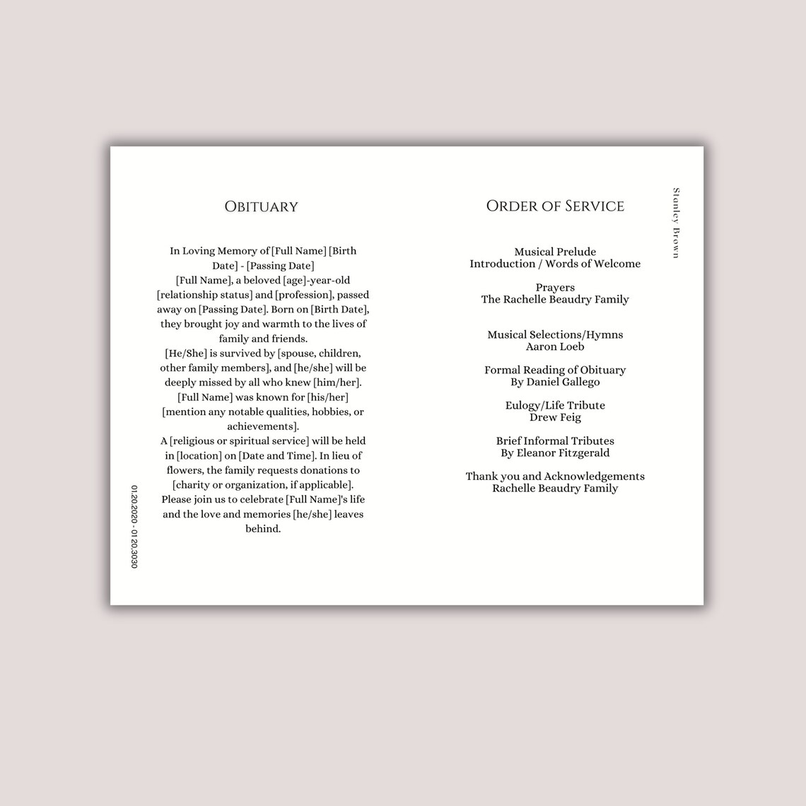 8.5x11 Funeral Program, Editable Memorial Service Template, Funeral ...