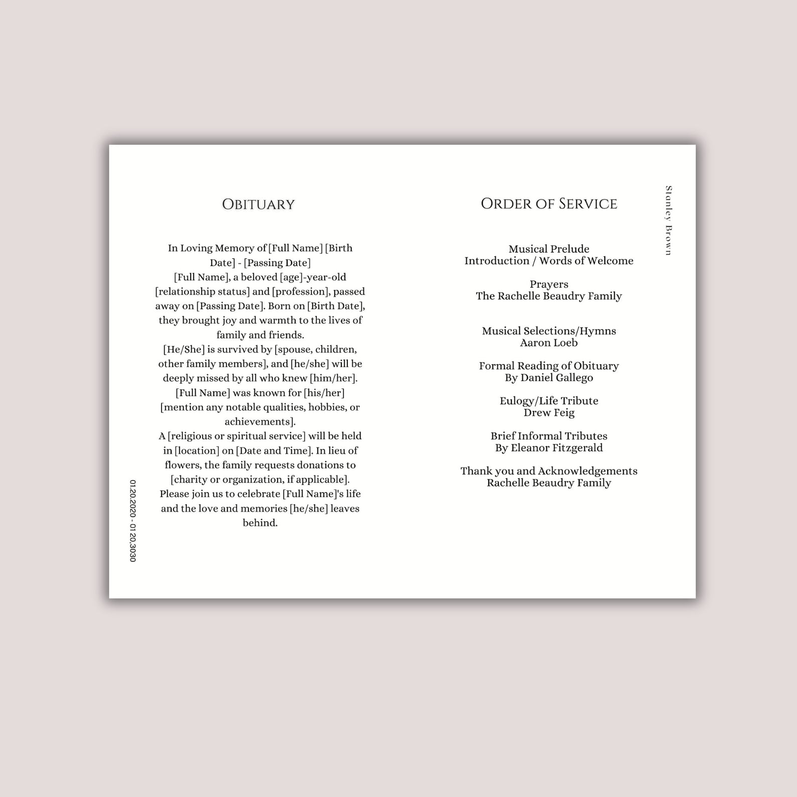 8.5x11 Funeral Program, Editable Memorial Service Template, Funeral ...