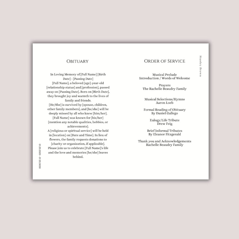 8.5x11 Funeral Program, Editable Memorial Service Template, Funeral ...