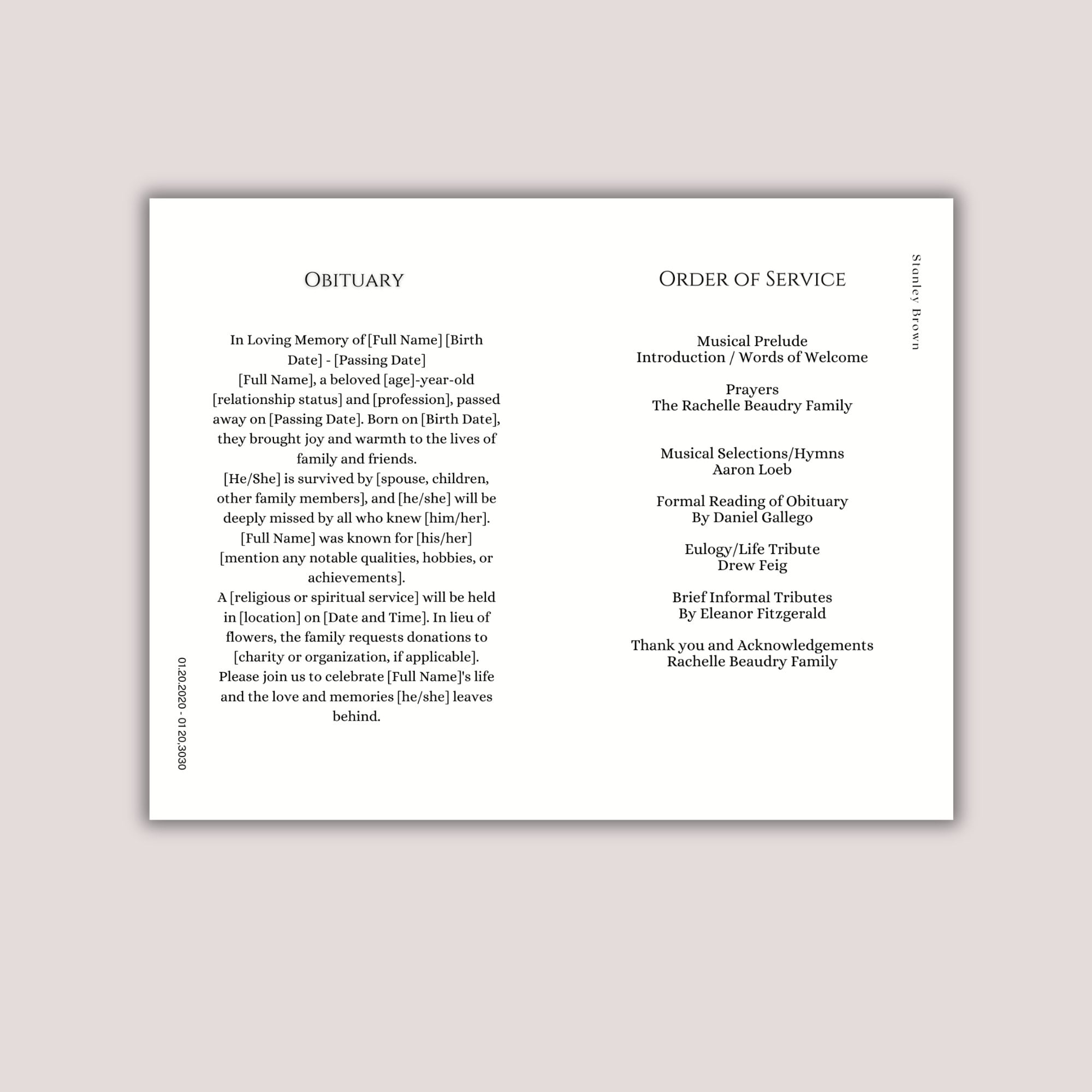 8.5x11 Funeral Program, Editable Memorial Service Template, Funeral ...