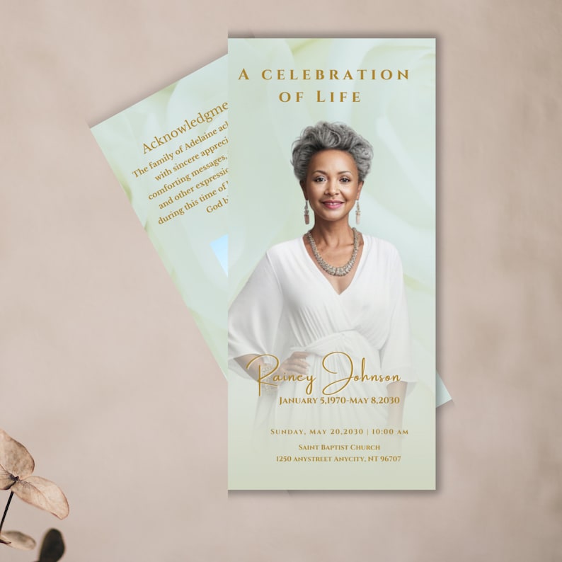 17x11 Tri Fold Funeral Program Elegant Funeral Program OBITUARY ...