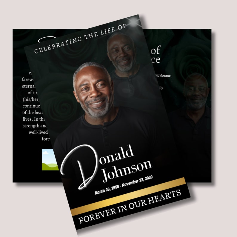 Funeral Program Template for Man Masculine Funeral Program Celebration ...