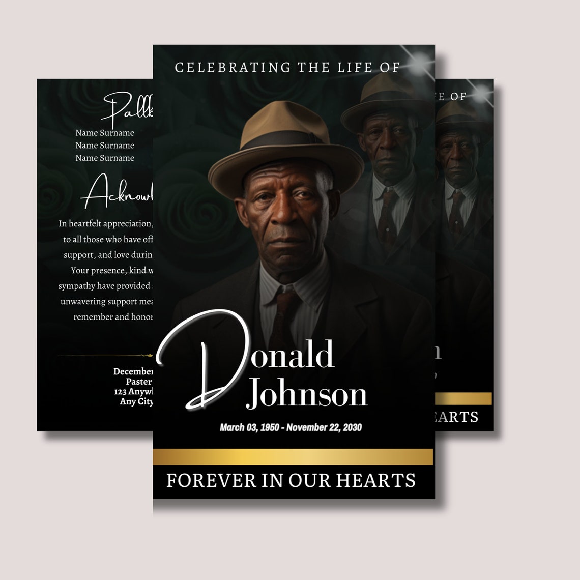 Funeral Program Template for Man Masculine Funeral Program Celebration ...