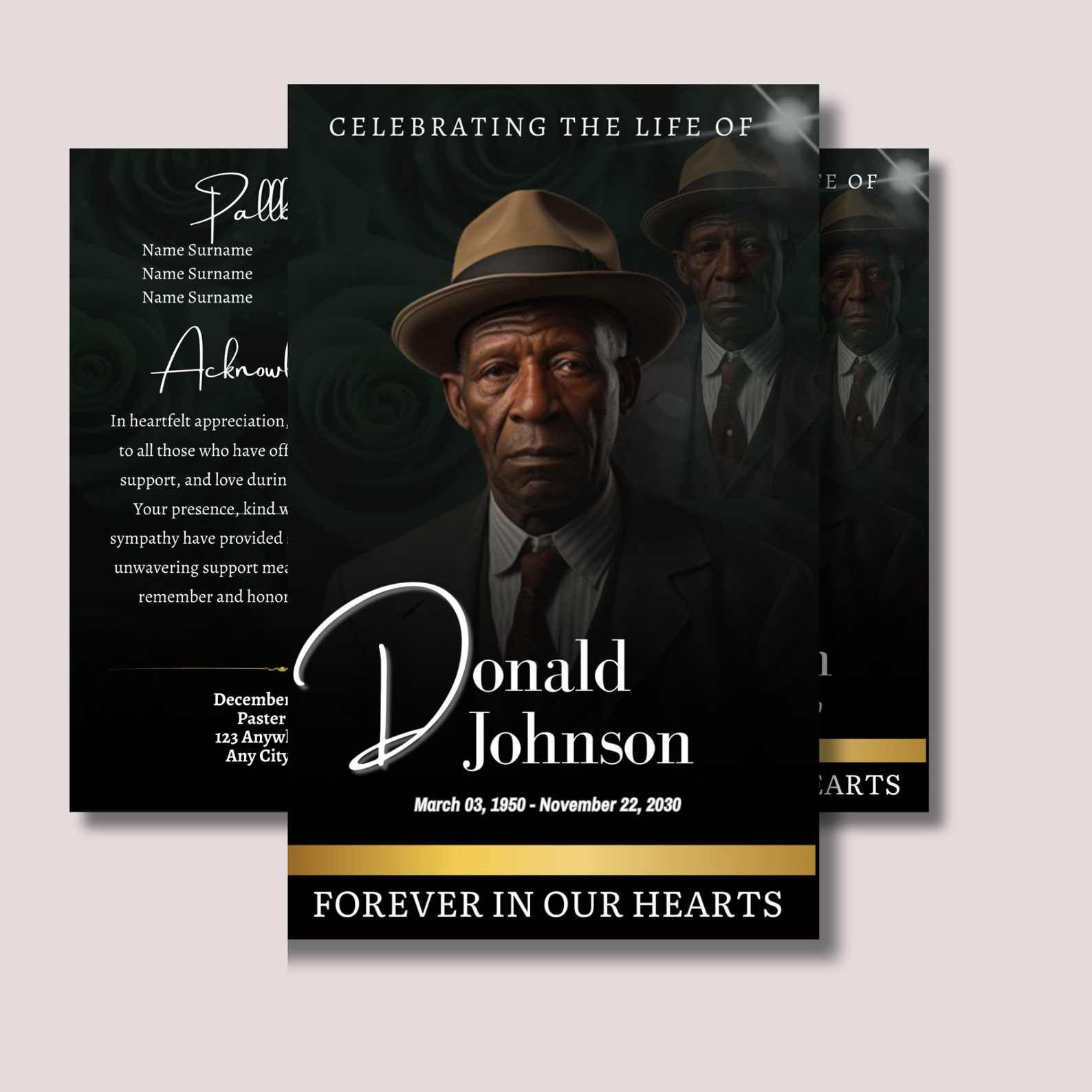 Funeral Program Template for Man Masculine Funeral Program Celebration ...