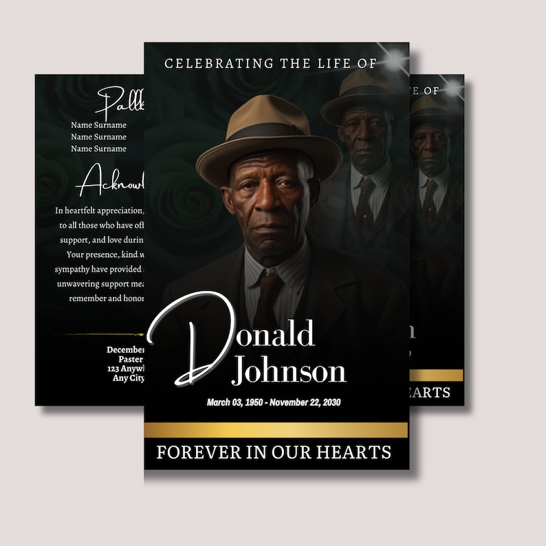 Funeral Program Template for Man Masculine Funeral Program Celebration ...