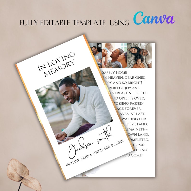 Editable Funeral Prayer Card Template | Celebration of Life (printable ...