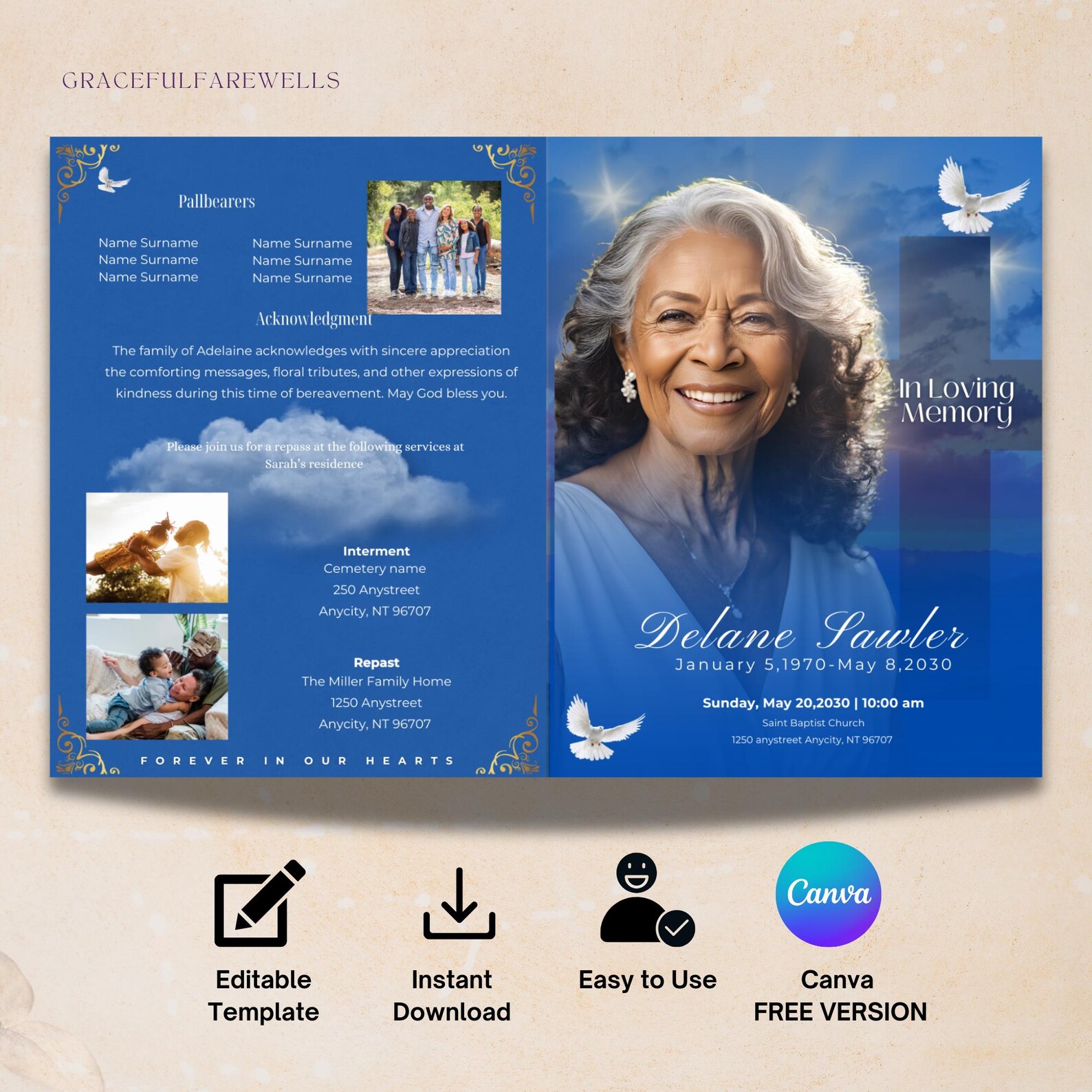 Magazine Style Funeral Program, Celebration of Life, Canva Template ...