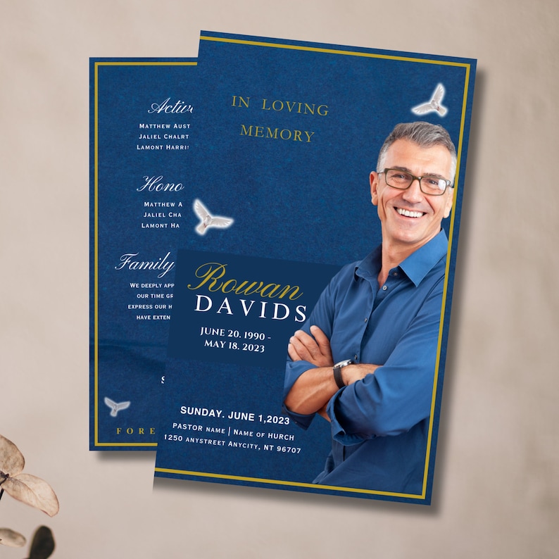 Elegant Blue Funeral Program Template | Celebration of Life (canva ...