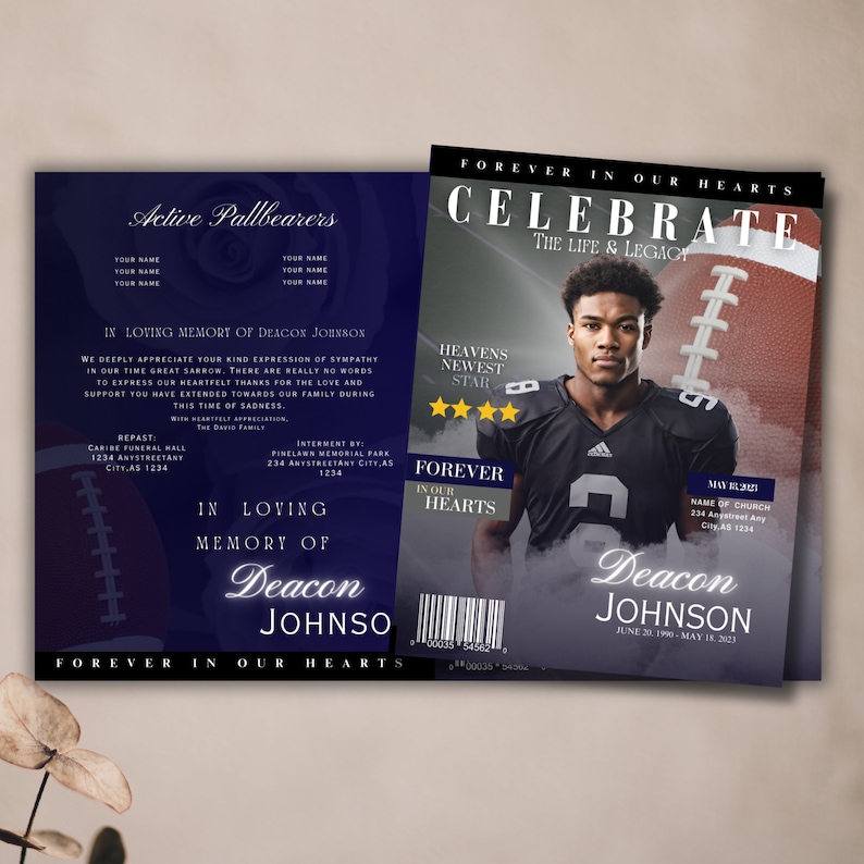 Football Funeral Program Template: Magazine Style Celebration of Life ...