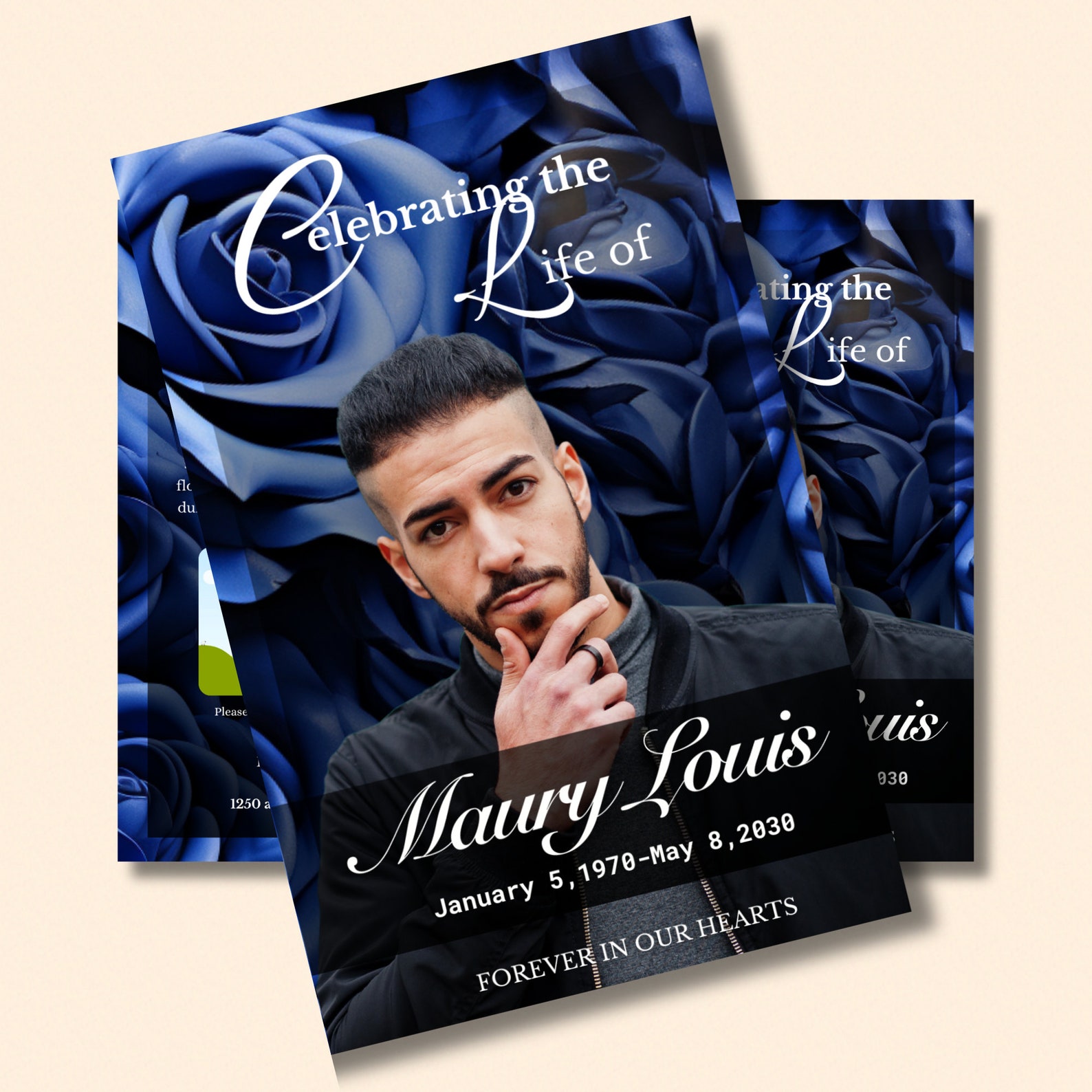 Masculine Funeral Program Template | Blue Celebration of Life (canva ...