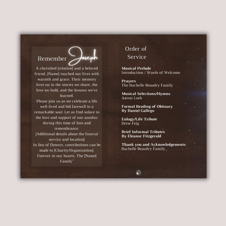 Funeral Program Template for Man Masculine Funeral Program Celebration ...