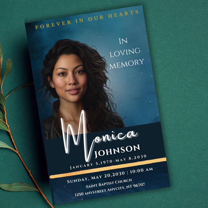 Elegant Blue Funeral Program 8-page Obituary Template Memorial Program ...