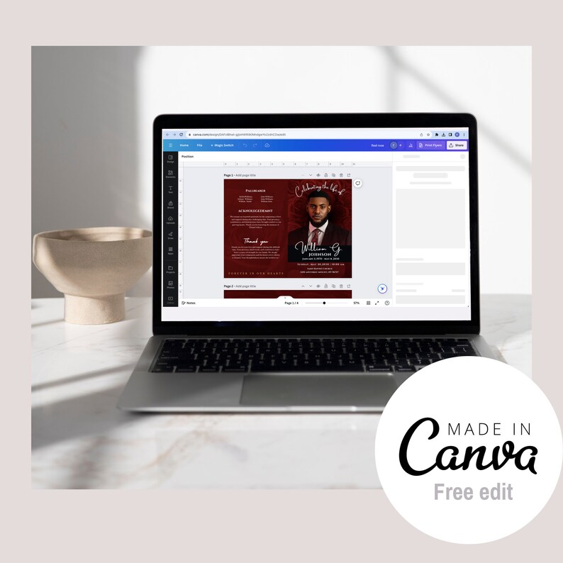 Funeral Program Template for Man Masculine Funeral Program Celebration ...