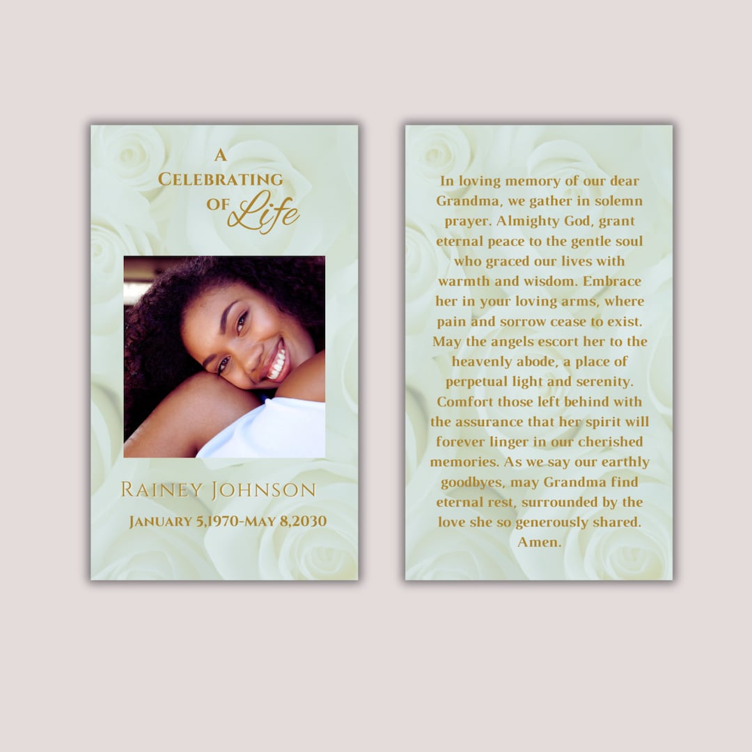Editable Funeral Prayer Card, Printable Memorial Prayer Card Template ...