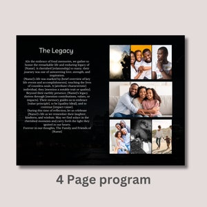 8.5"x11" BOOKLET Memorial Program (4 Pages) | Elegant Style Funeral ...