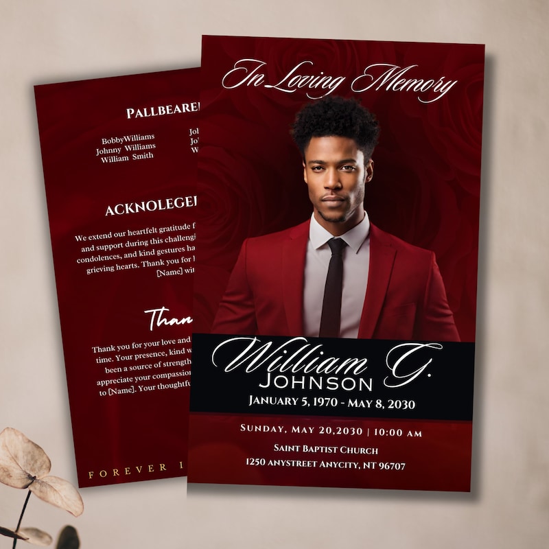 Memorial Program Template for Man - Etsy