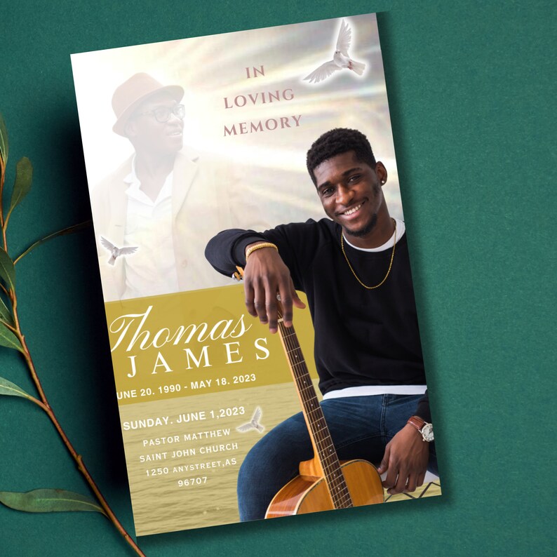 Yellow Funeral Program Canva Template – Personalized Memorial Keepsake ...