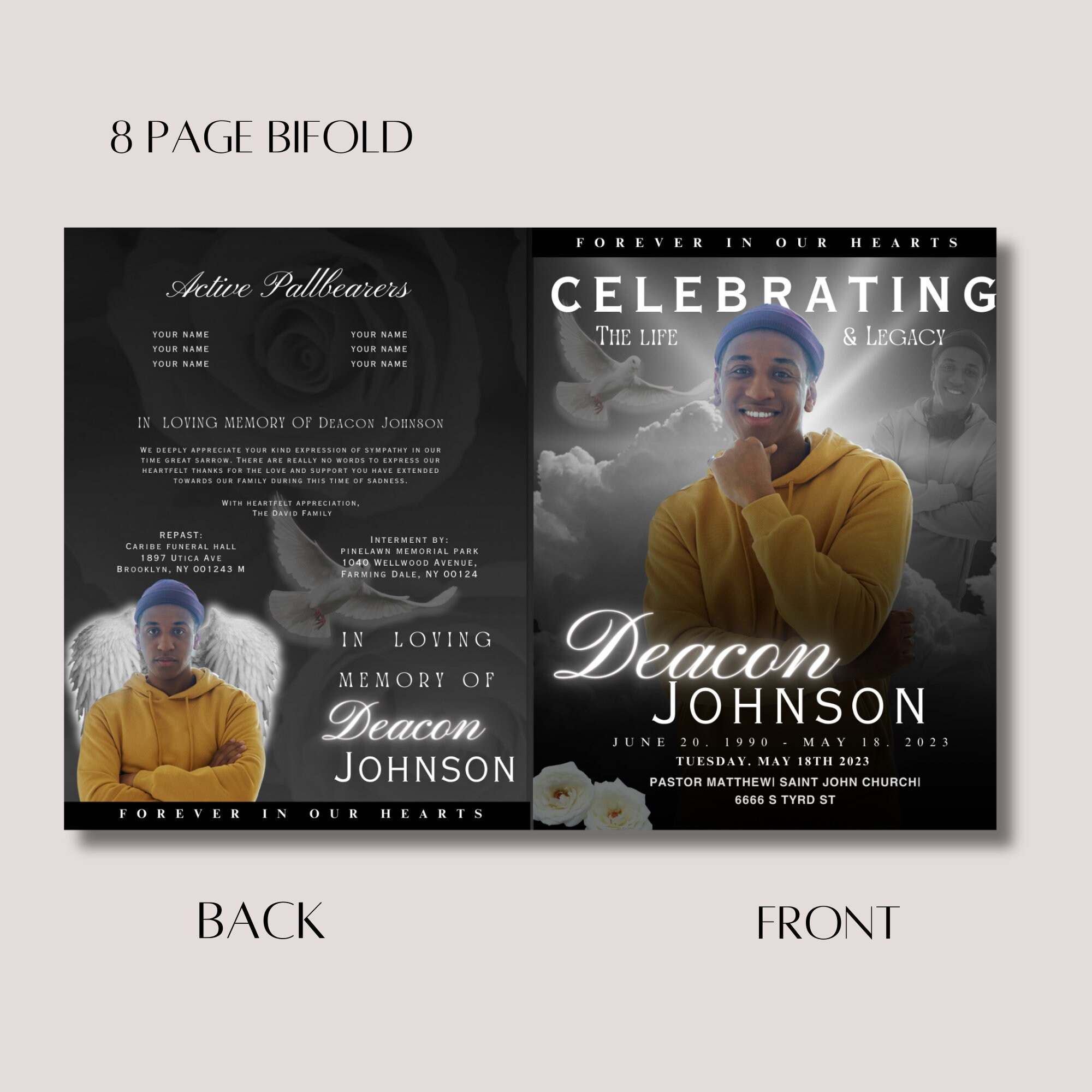 17x11 Magazine Style Funeral Program 8 Pages Elegant Obituary Template ...