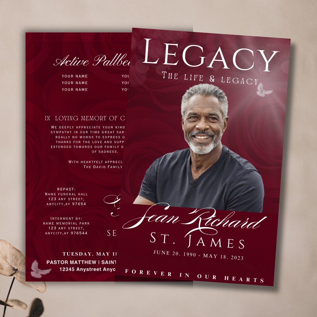 Elegant Red Rose Funeral Program | Obituary Program Template | Classy ...
