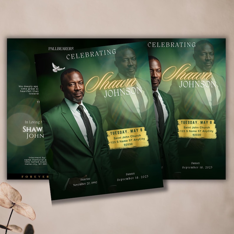 Green Memorial Program | Celebration of Life Template (digital Download ...