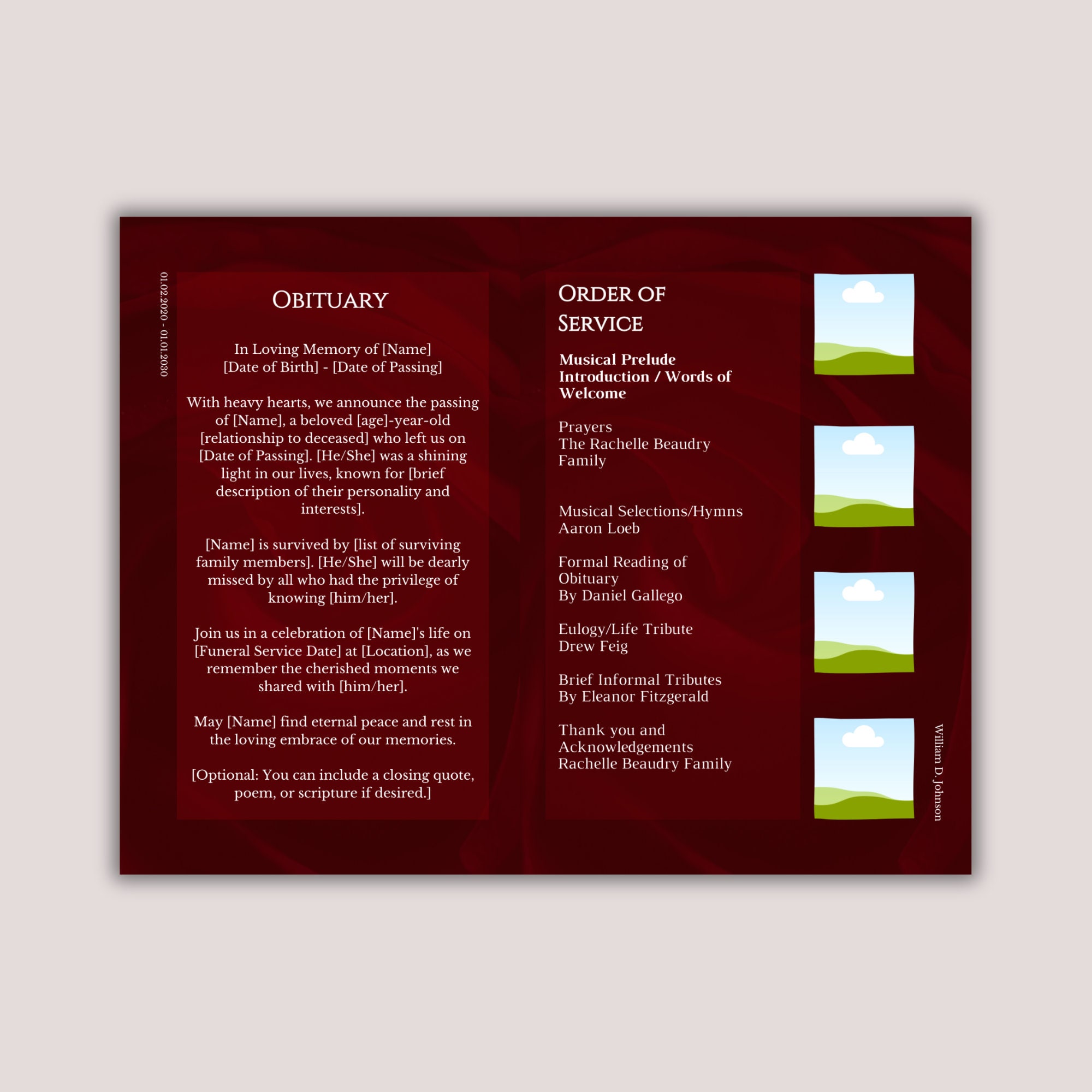 Funeral Program Template for Man Masculine Funeral Program Celebration ...
