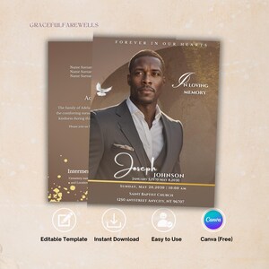 Personalized Brown Funeral Program, Magazine Style (digital Download ...