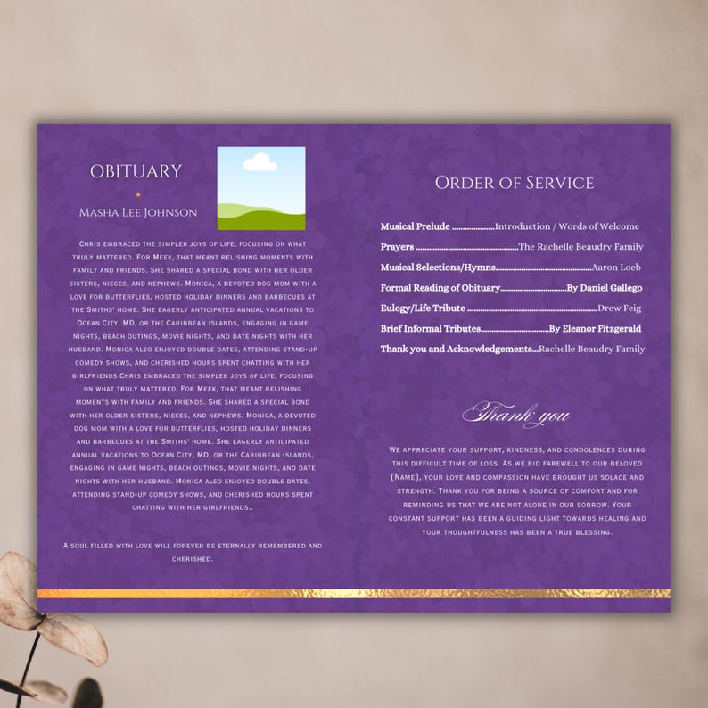 Editable Black Funeral Program Template | Canva Download | Elegant ...