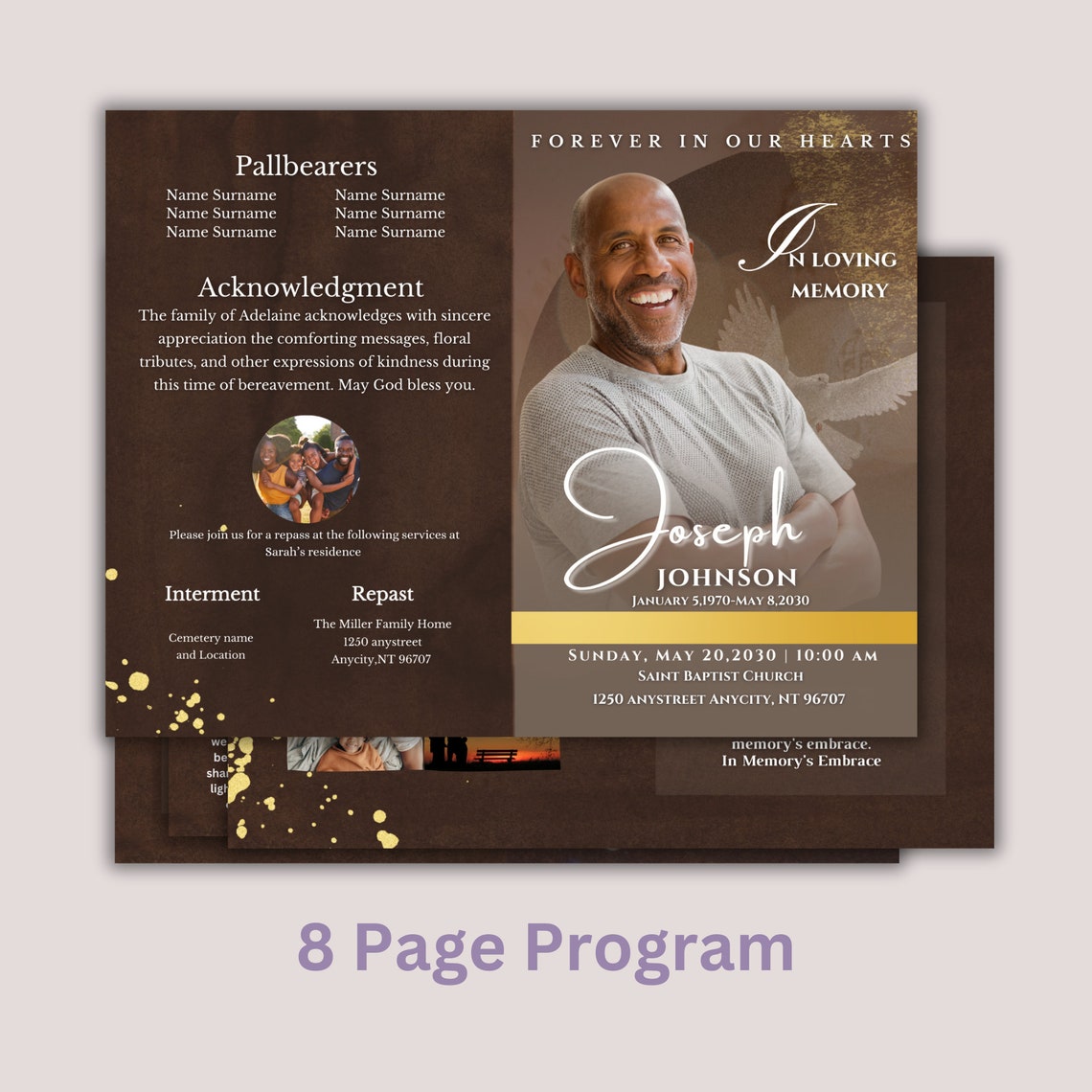 Funeral Program Template for Man Masculine Funeral Program Celebration ...