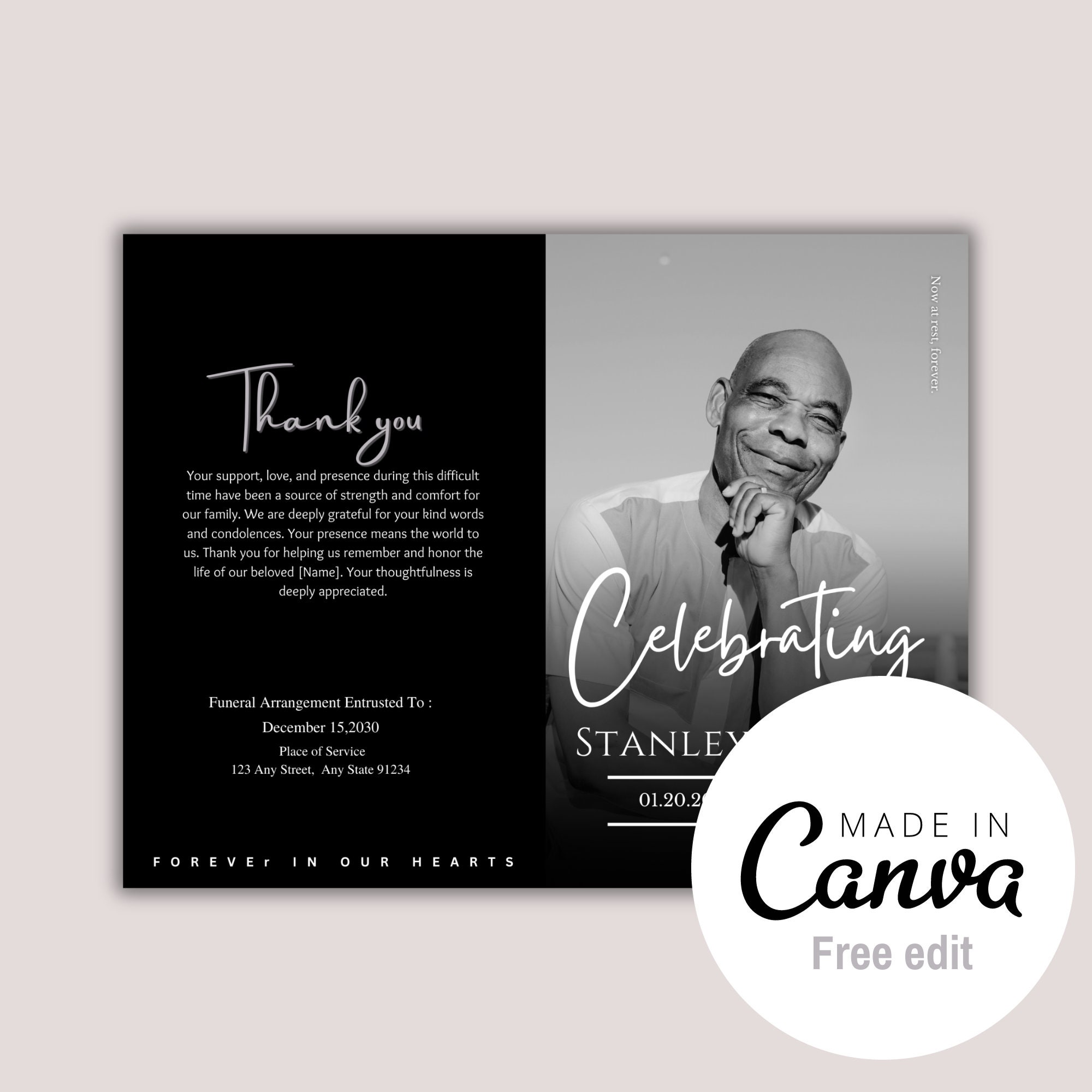 8.5x11 Funeral Program, Editable Memorial Service Template, Funeral ...