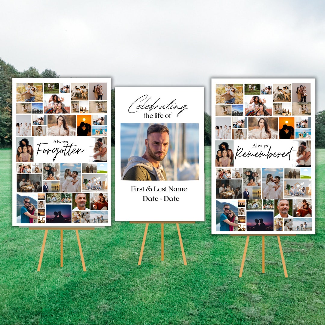 Funeral Photo Collage Poster TEMPLATE Set, Celebration of Life Poster ...