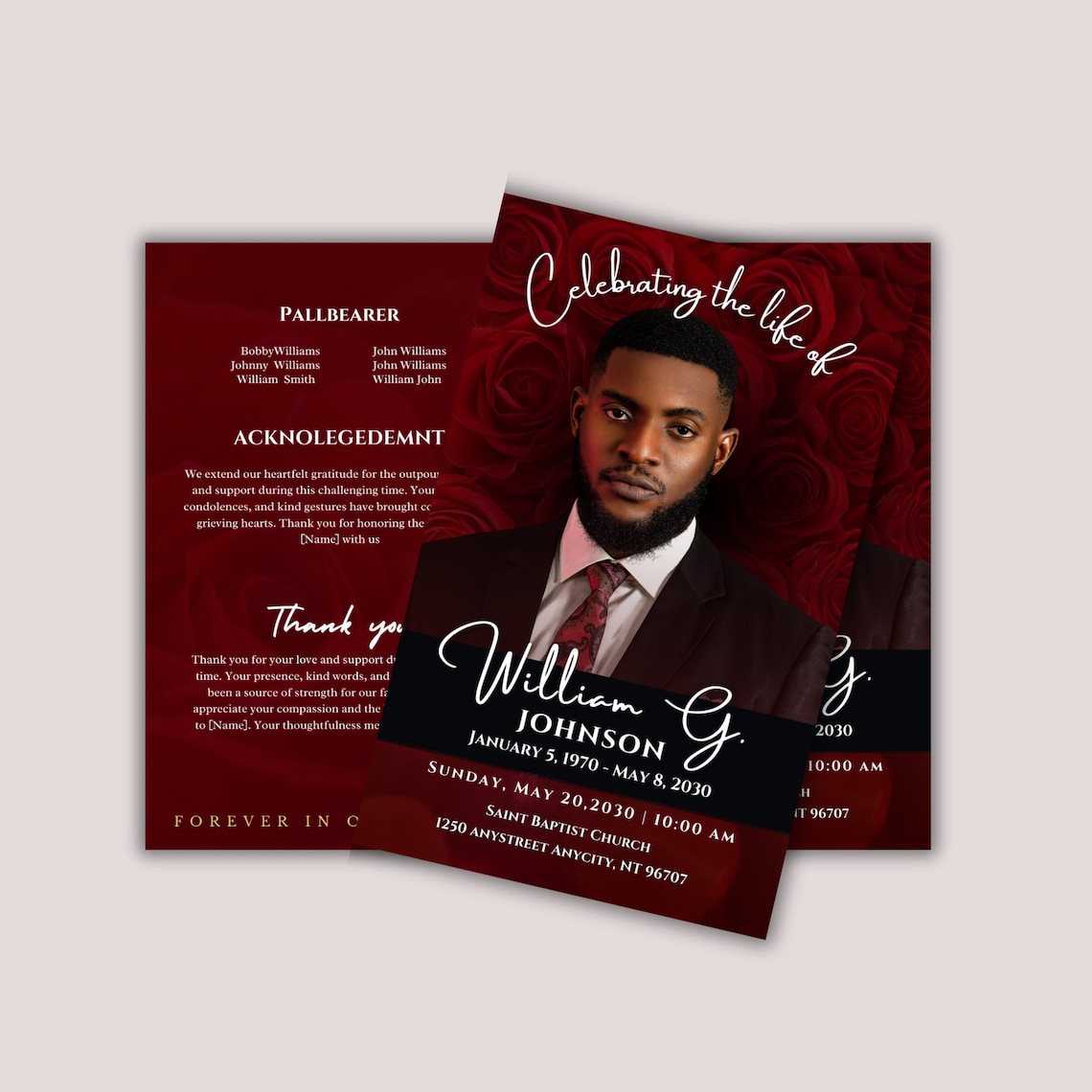 Funeral Program Template for Man Masculine Funeral Program Celebration ...