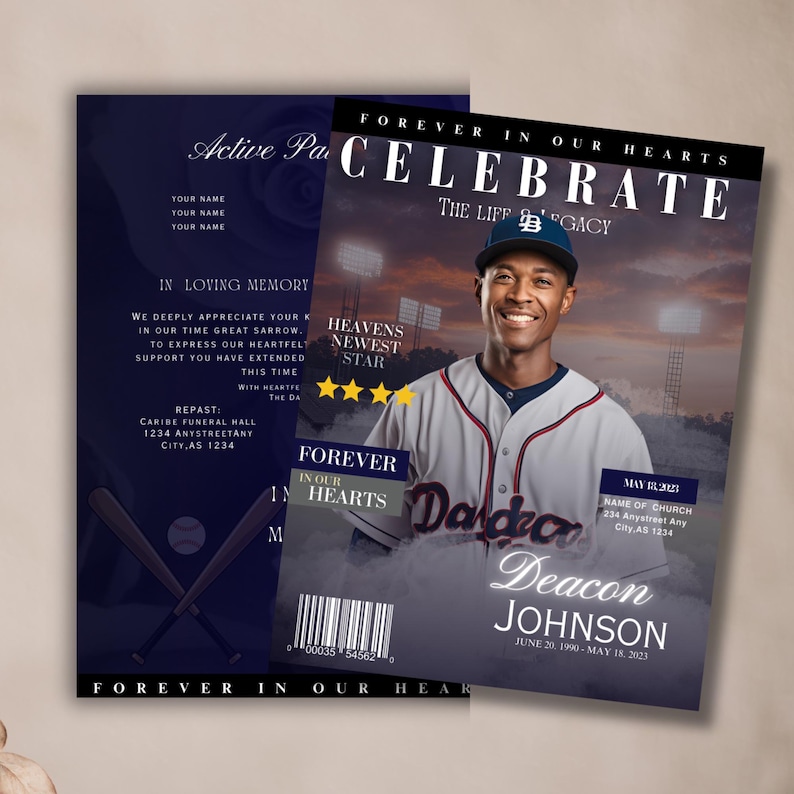 Baseball Funeral Program Template – Celebration of Life, Magazine Style ...