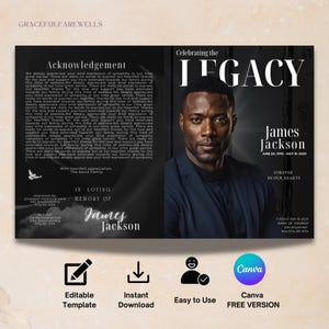Magazine Style Memorial Program Template | Canva, Celebration of Life ...