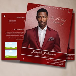 Personalized Red Funeral Program – Mogul Magazine Style (digital ...