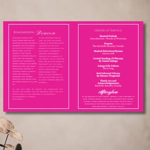 Personalized Pink Funeral Program | Magazine Style, 8 Pages (digital ...